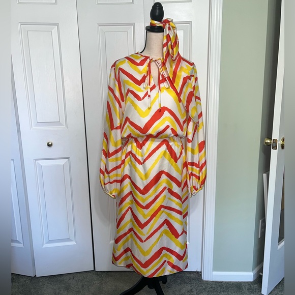 Vintage | Dresses | Vintage Late 7s Early 80s Red Yellow Chevron Long ...
